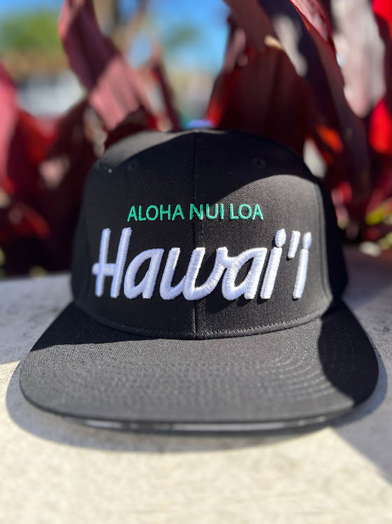 HIC HAWAII SCRIPT SNAPBACK HAT - BLACK – Hawaiian Island Creations