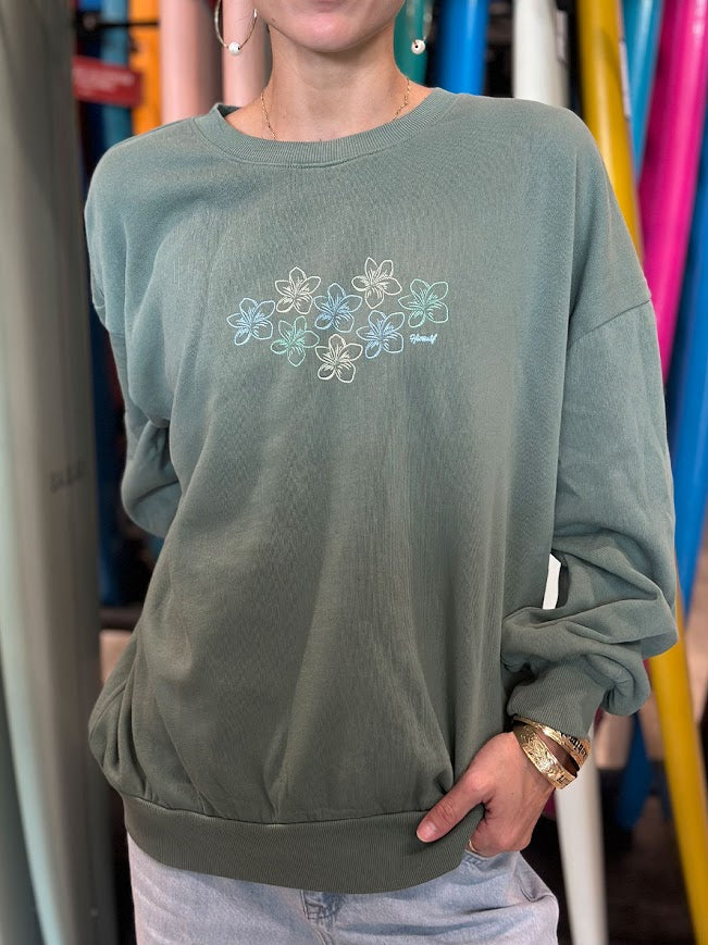 HIC PLUMERIA STITCH WOMENS CREW FLEECE - HUNTER GREEN – Hawaiian Island ...