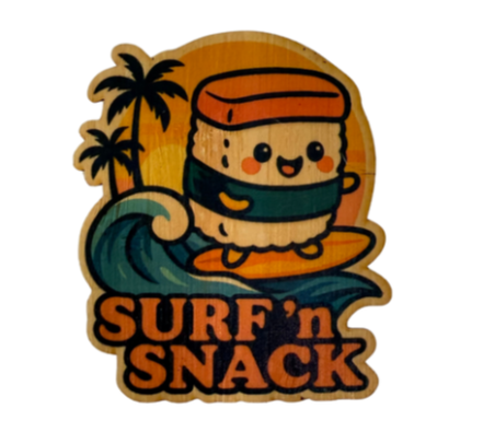 SURF N` SNACK BAMBOO STICKER – Hawaiian Island Creations